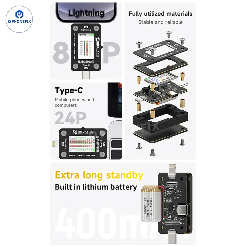 Mechanic Type-C Lightning Charging Port Detector Tail Plug Tester