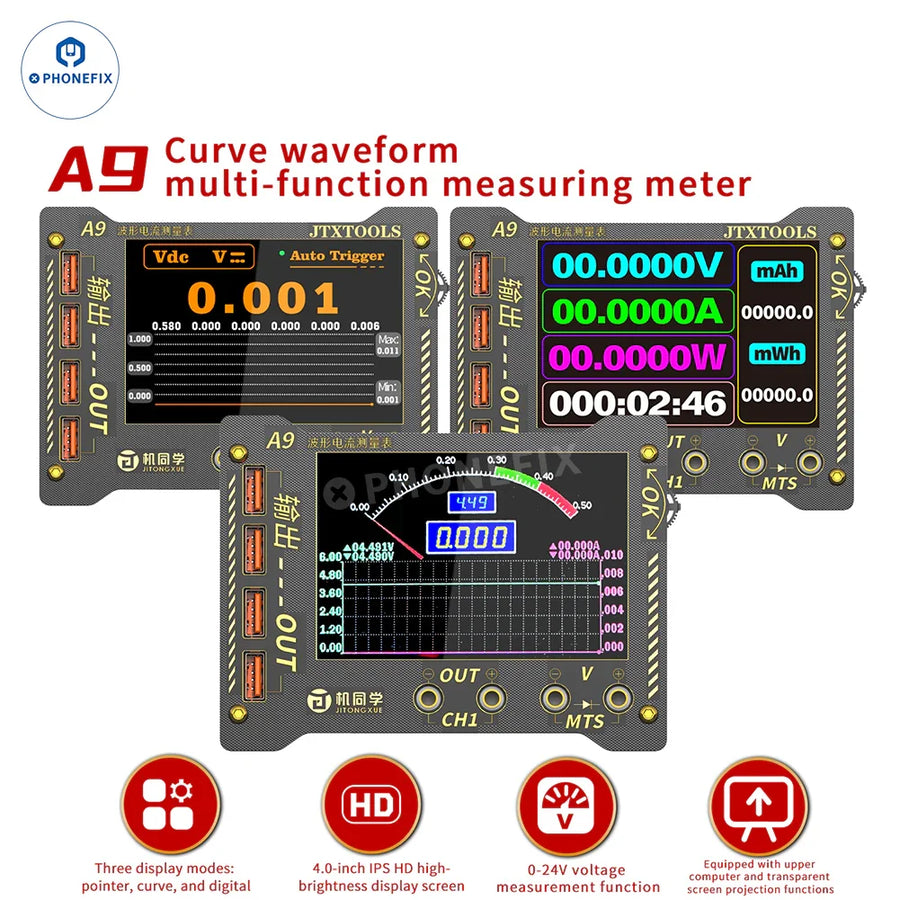 JTX A9 Curve Waveform Measuring Meter Phone Current Voltage Tester