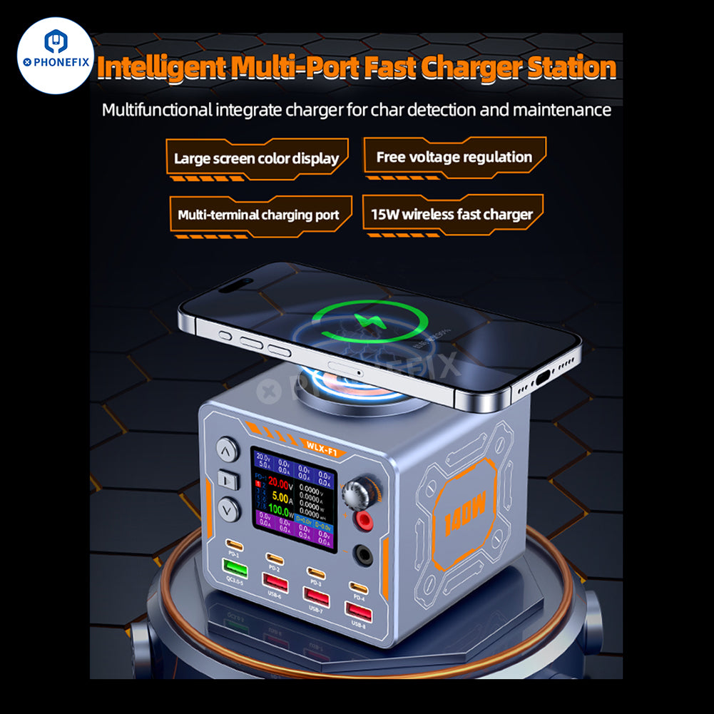 WLX-F1 140W PD QC 8 Ports Fast Charging Station Wireless Charger