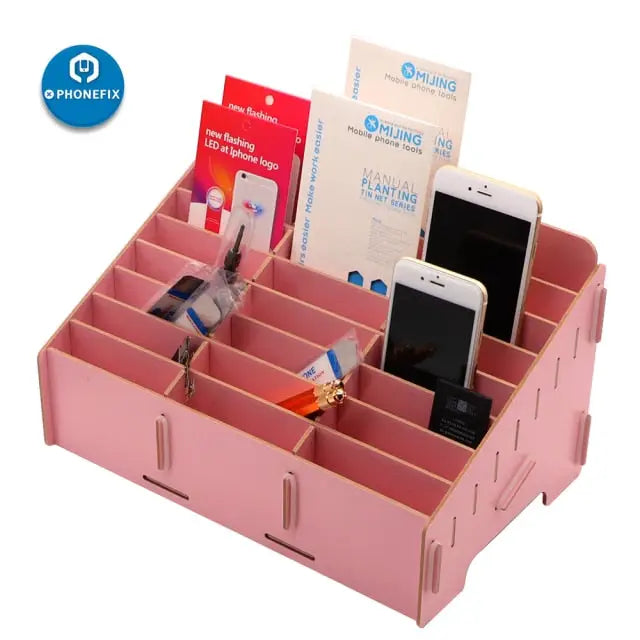Wooden Organizer - 24 Grid Desktop & Classroom Phone Storage Box