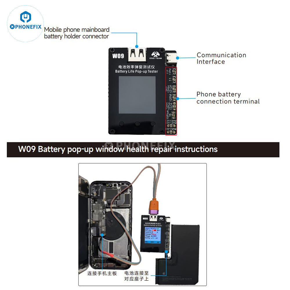W09 Pro Tester Solved iPhone 11-15 Battery Pop-up Without Tag-on Cable