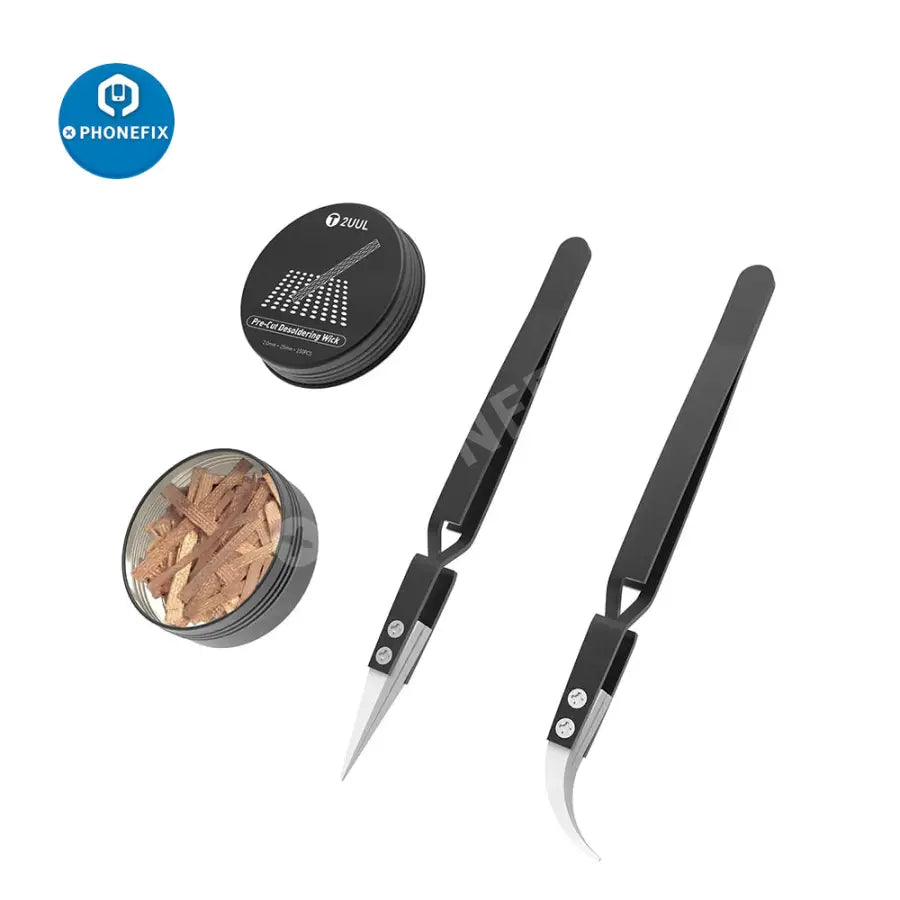 2UUL Pre-cut Desoldering Wicks With Reversed Ceramic Tweezers For Phon
