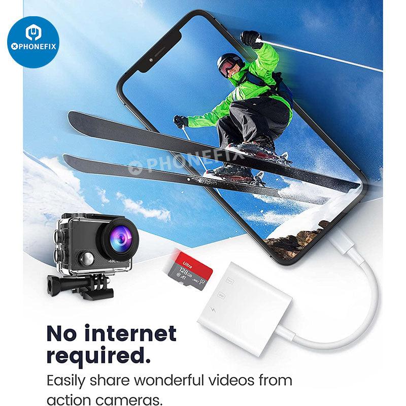 3 in 1 SD/MicroSD Card Cameras Reader for iPad iPhone USB Adapter