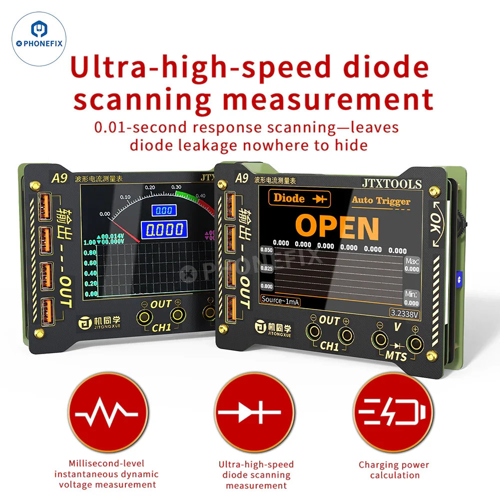 JTX A9 Curve Waveform Measuring Meter Phone Current Voltage Tester