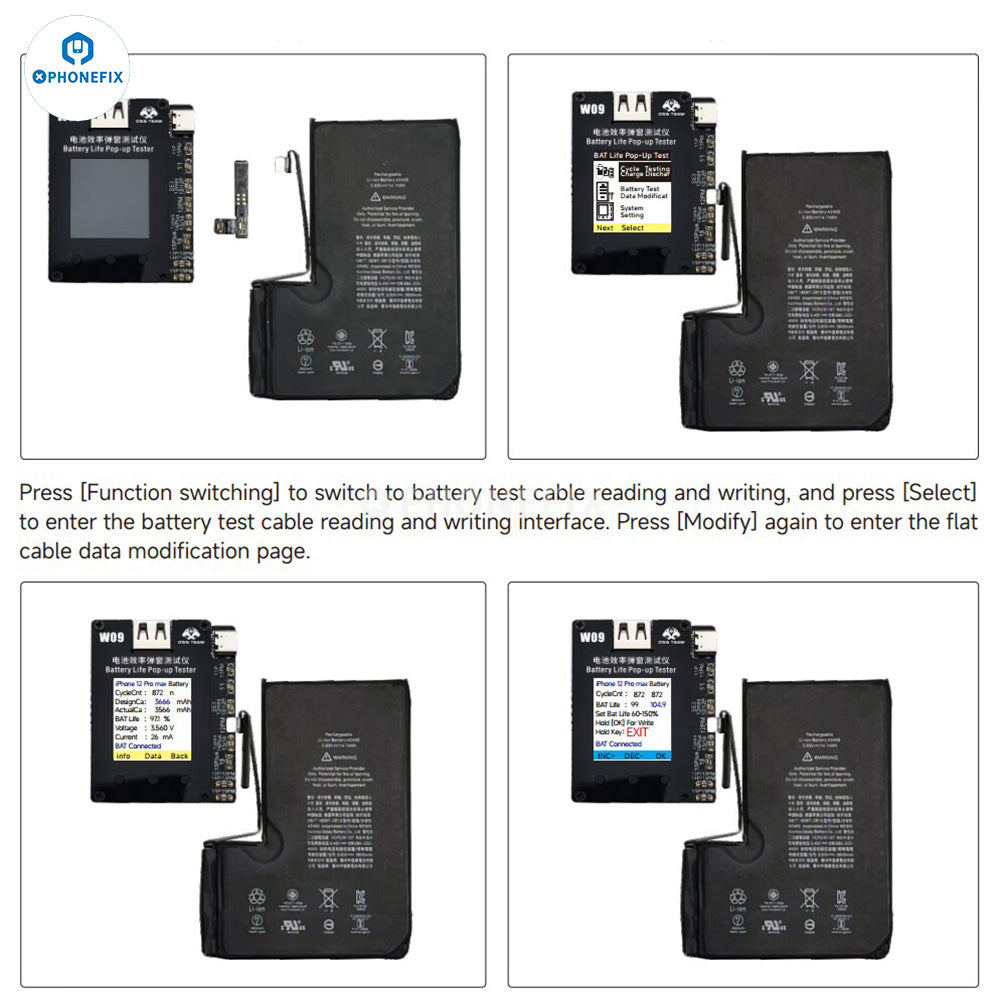 W09 Pro Tester Solved iPhone 11-15 Battery Pop-up Without Tag-on Cable