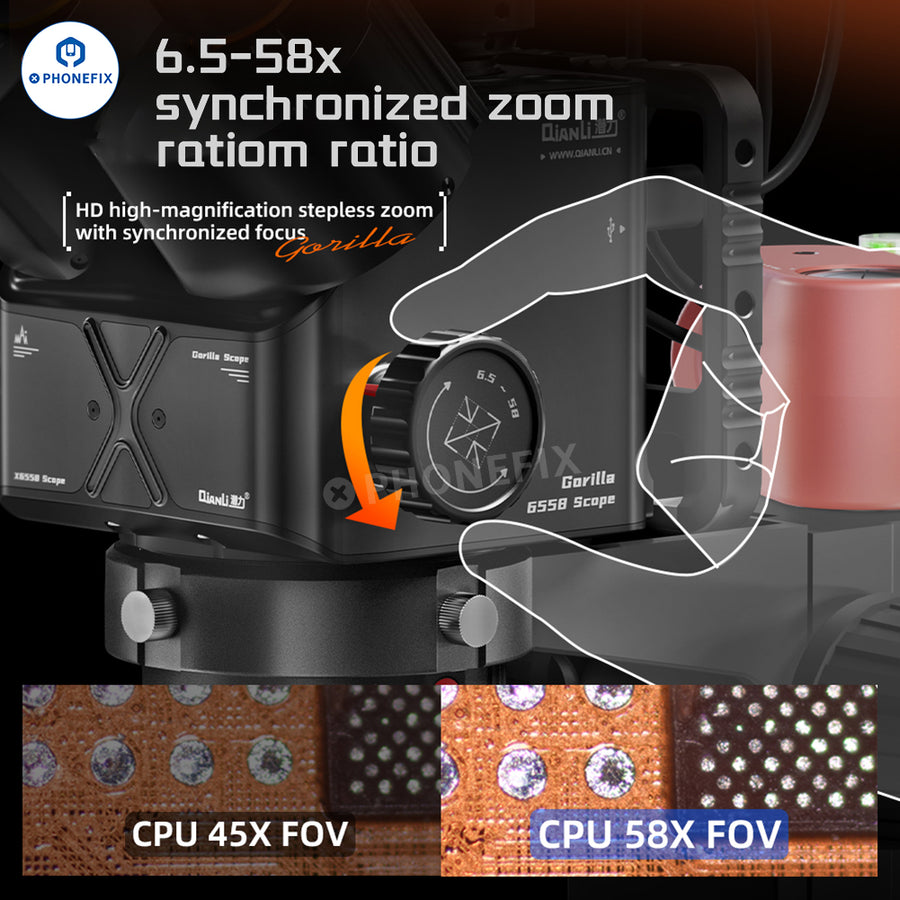QianLi 6.5X-58X Gorilla Trinocular Microscope YCS Yang Recommend