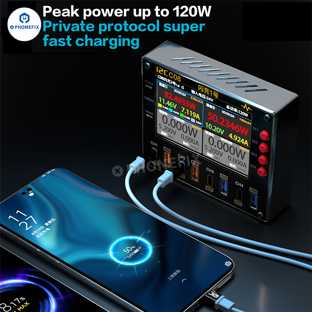 Stasiun Pengisian Cepat i2C C08 Flash Charger 8 Port untuk Ponsel dan ...