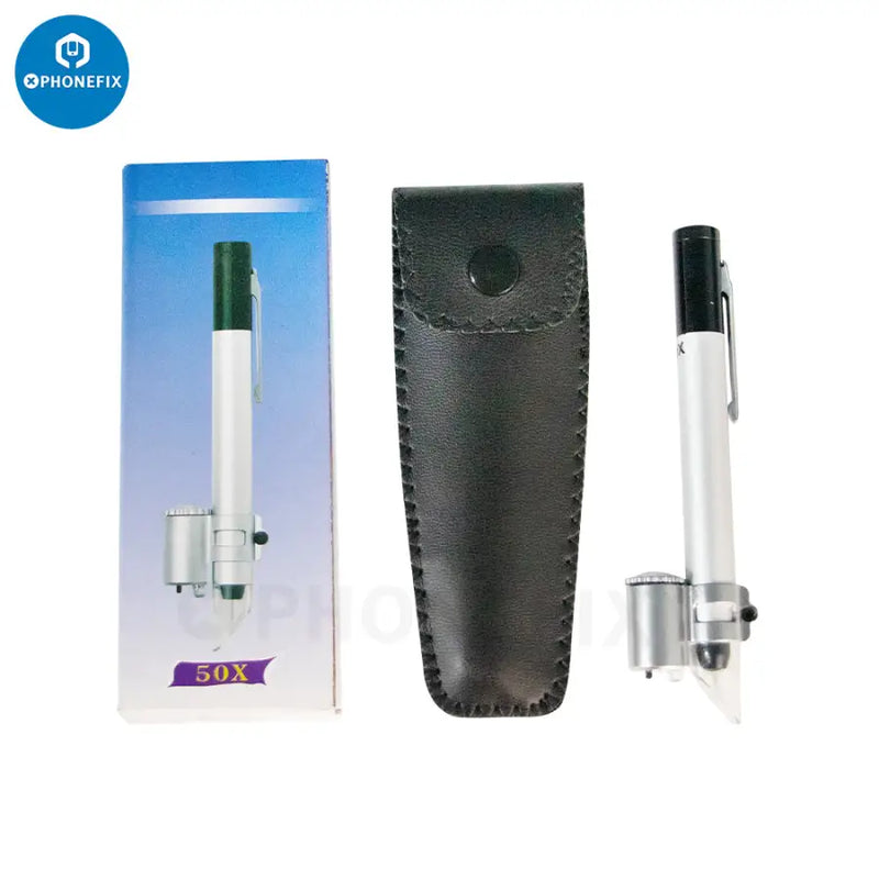 50X Pen Style Magnifying Glass Pocket Scale Microscope Lighted Loupe