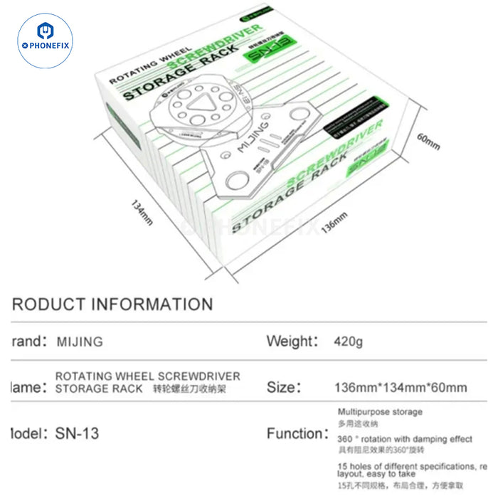 MIJING SN-13 Rotating Wheel Screwdriver Tweezers Storage Rack