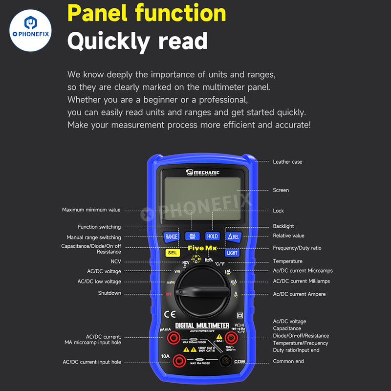 Mechanic Mini TD Five MX Digital Multimeter NCV Temp Measurement