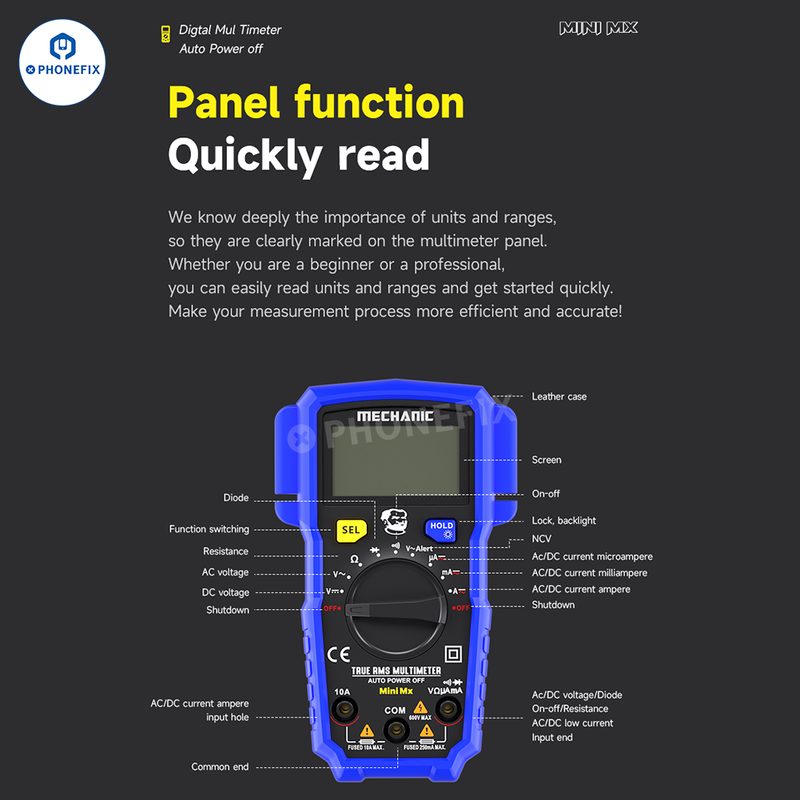 Mechanic Mini TD Five MX Digital Multimeter NCV Temp Measurement