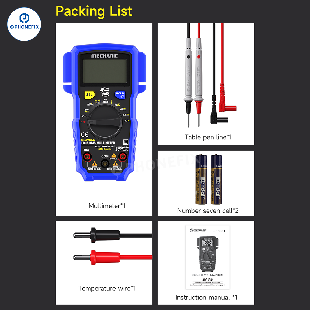 Mechanic Mini TD Five MX Digital Multimeter NCV Temp Measurement