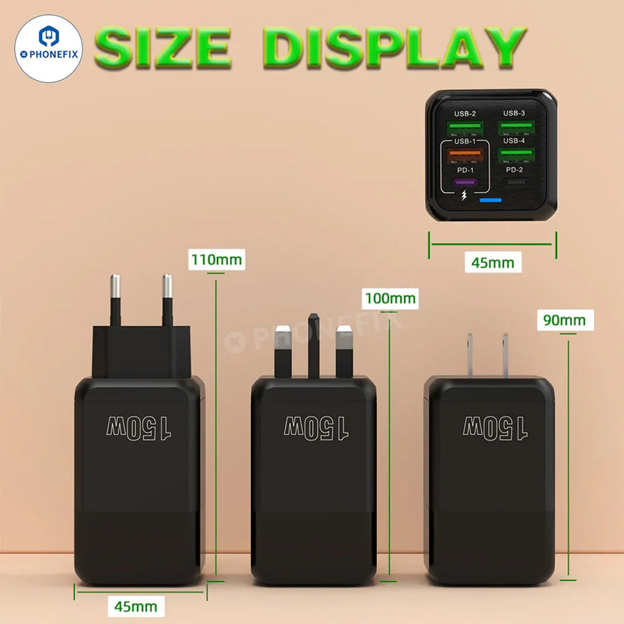 150W Multi Port Fast Charger Adapter Portable Travel USB Charger ...