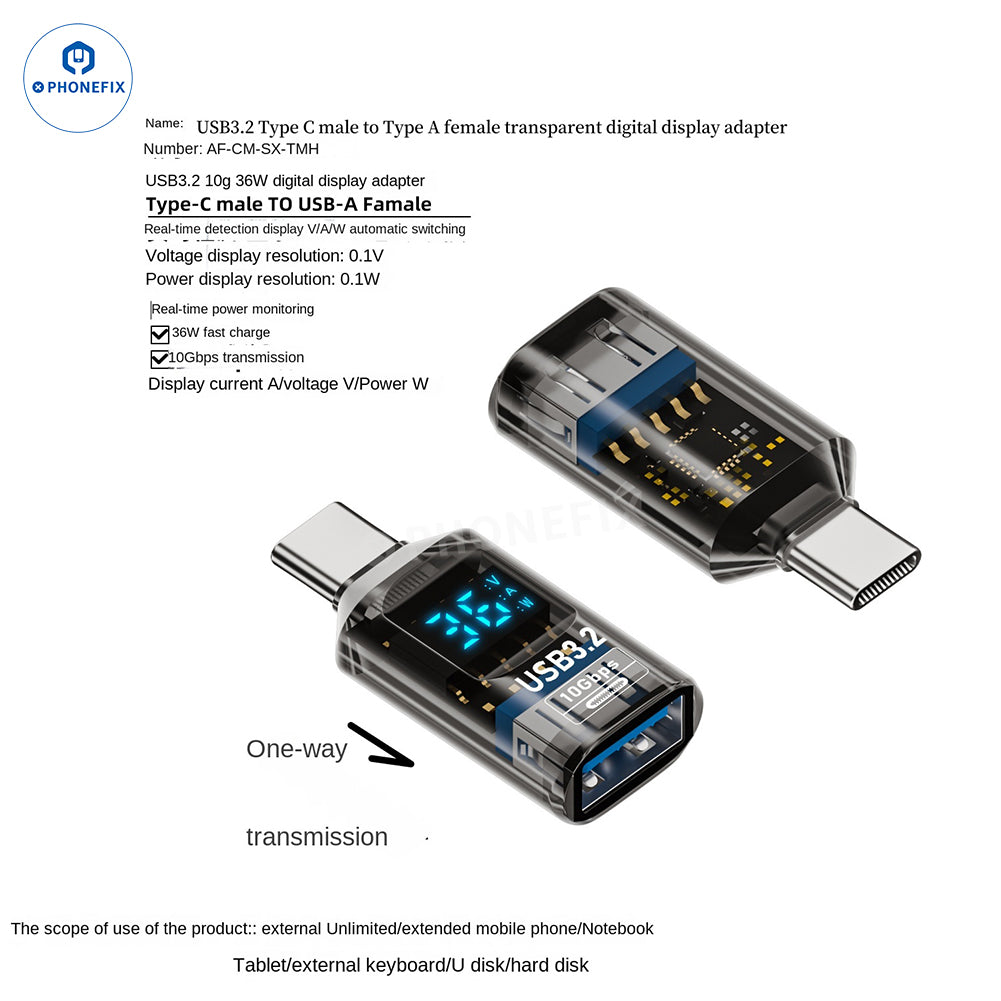 Digital Display Type-C USB 3.2 Mobile Phone Laptop Adapter
