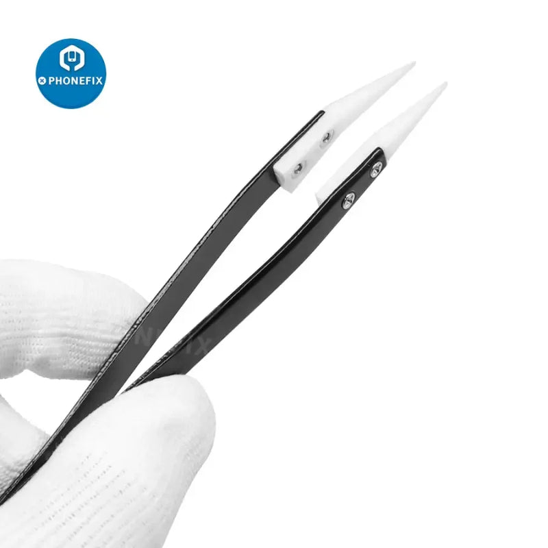 Anti-Static Stainless Steel Ceramic Tweezers with Straight Curved Knif