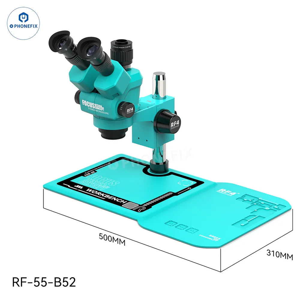 RF4 6.5-55X Trinocular Stereo Microscope With RF-B52 Silicone Pad ...