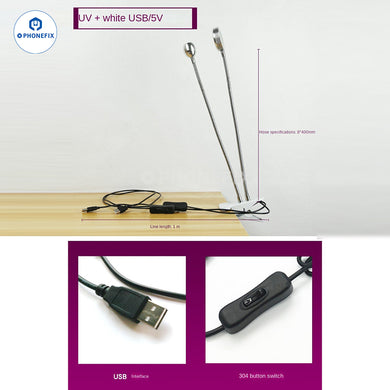 5V USB LED Curing Light Shadowless UV Glue Curing Dual Tube Lamp