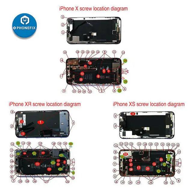 Full Set Screws with Independent Numbers Diagram For iPhone 6 7 XS MAX