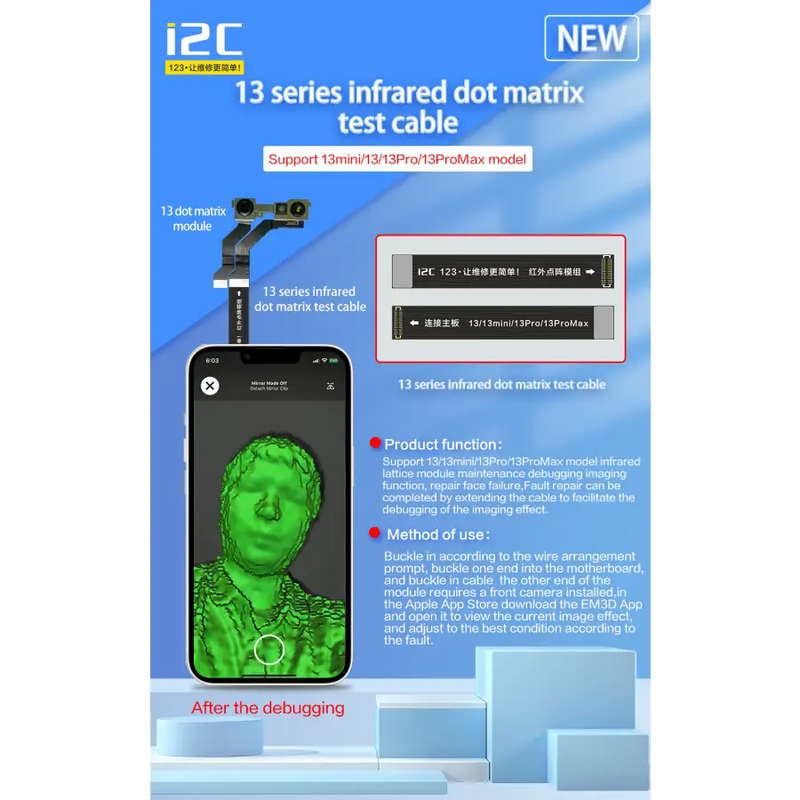 I2C Infrared Dot Matrix Test Cable For iPhone X-13 Pro Max