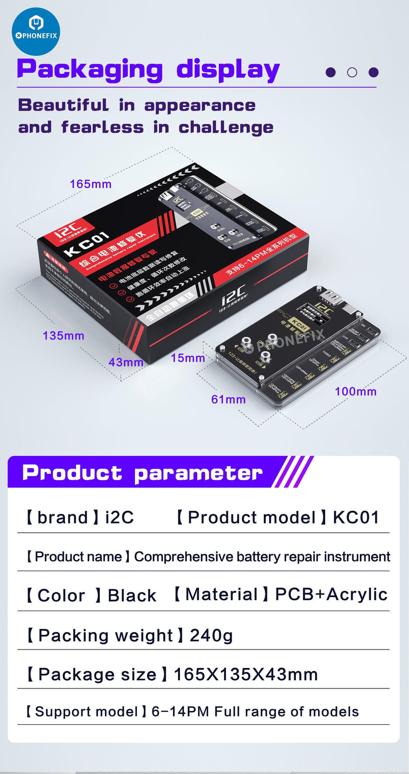 i2C KC01 Battery Repair Instrument For iPhone 6-14 Pro Max