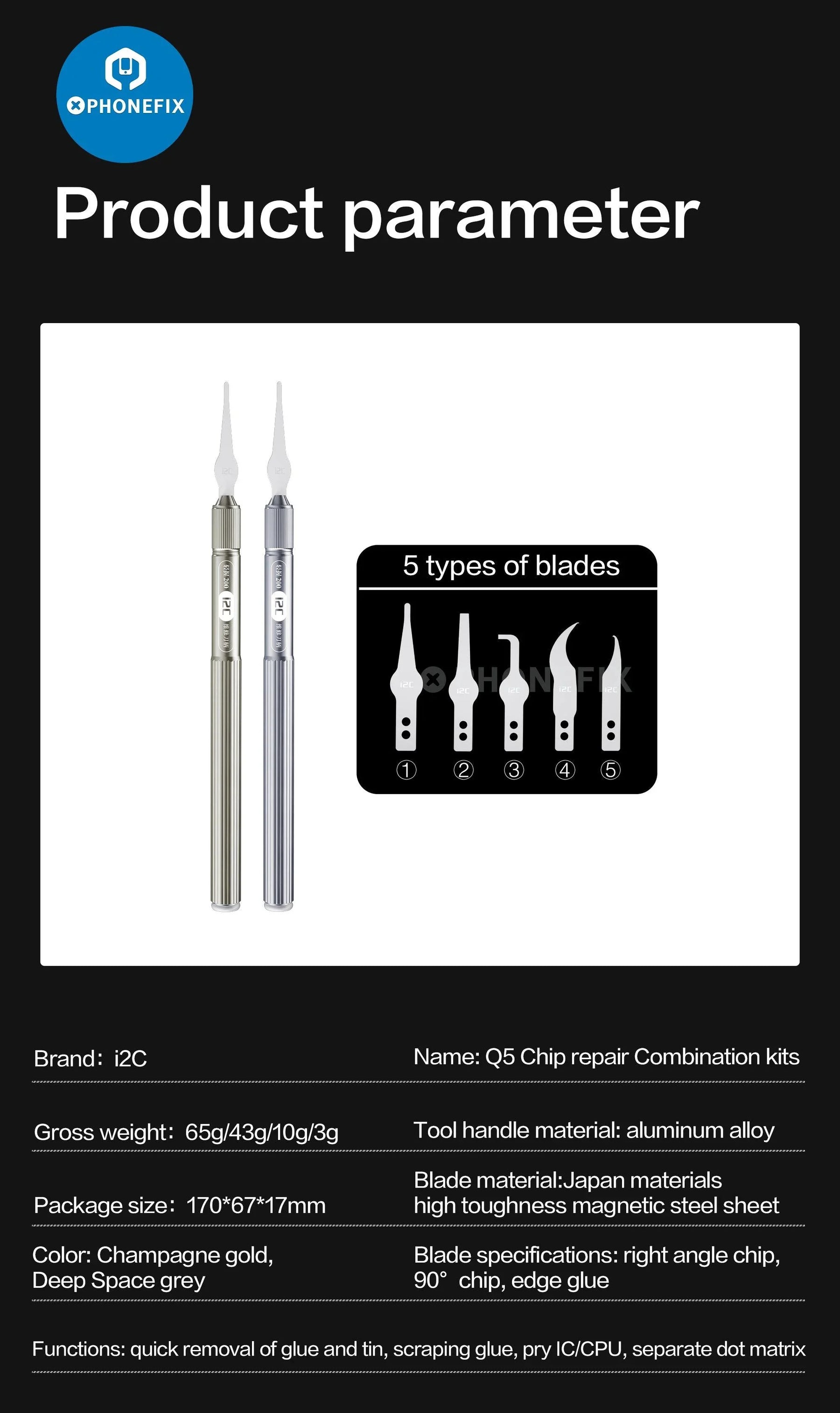 i2C Q5 Blade Kits Motherboard CPU Chip Pry Scraper Knife
