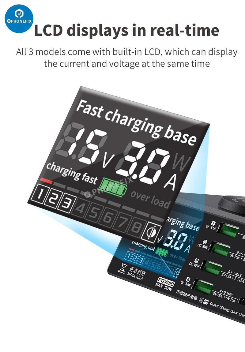 Multifunction Digits Display wireless Charging Desktop Power Supply