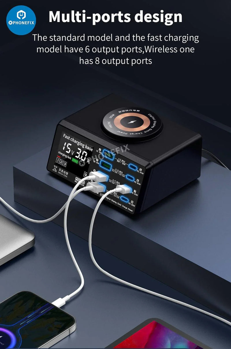 Multifunction Digits Display wireless Charging Desktop Power Supply