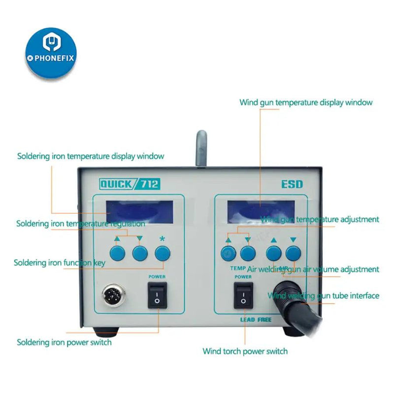 QUICK 712 Digital 2 in 1 Hot Air Gun Soldering Iron Station