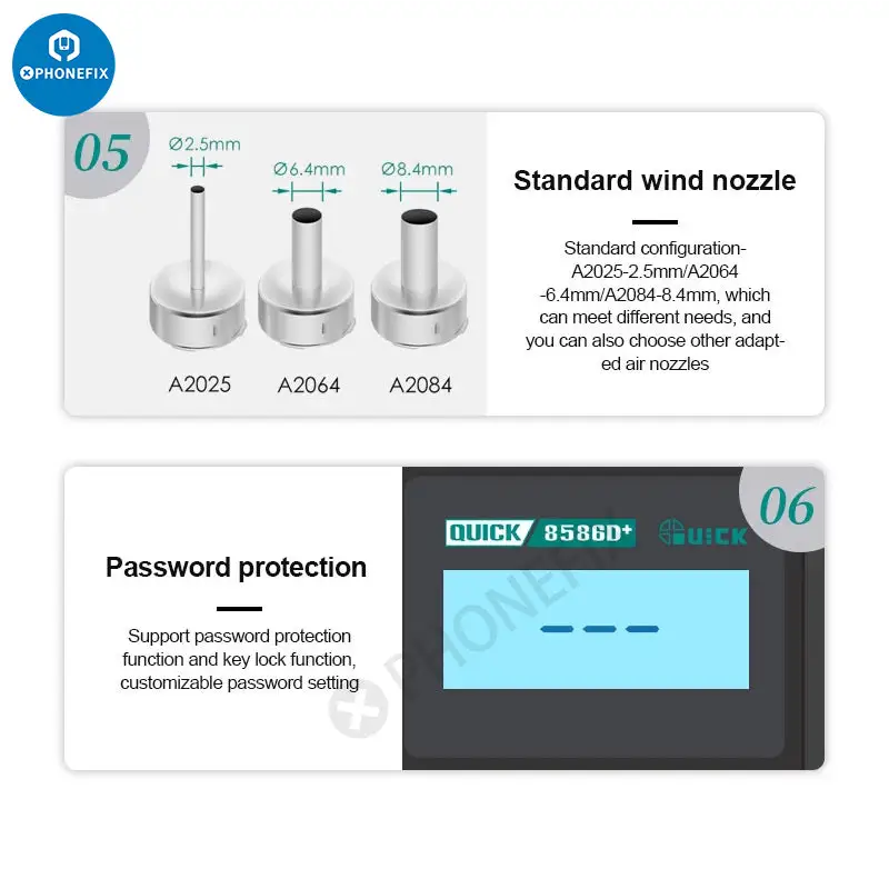 QUICK 8586D+ 2 in 1 Hot Air Gun Lead-free Soldering Station