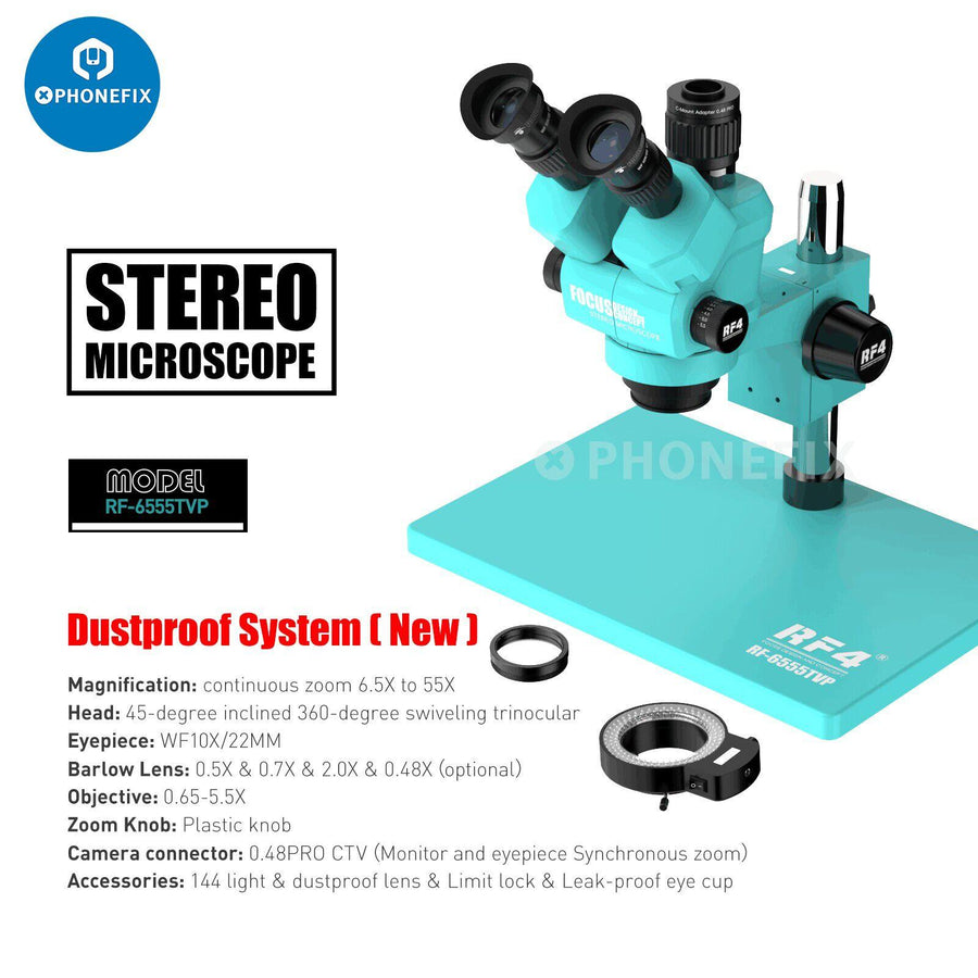 RF4 HD Trinocular Stereo Zoom Industrial Microscope For PCB Repair
