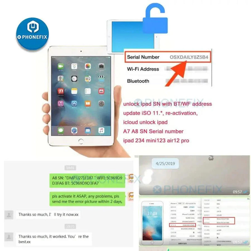 SN Serial Number For iPad Mini 1234 Air Pro 12.9 iPad icloud unlock